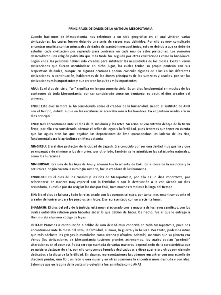 Deidades Principales de Mesopotamia | PDF | Mesopotamia | Personajes ...
