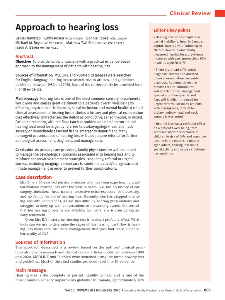 Approach To Hearing Loss | PDF | Hearing Loss | Hearing