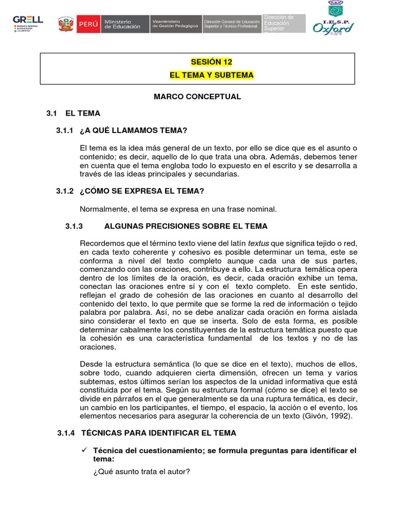 Técnicas para Identificar el Tema | PDF | Oración (Lingüística) | Osos