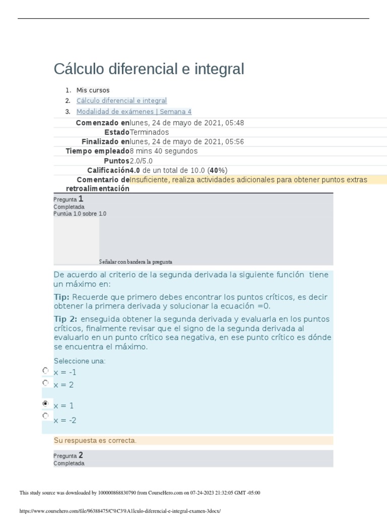 C Lculo Diferencial e Integral Examen 3 | PDF | Análisis matemático | Conceptos matemáticos