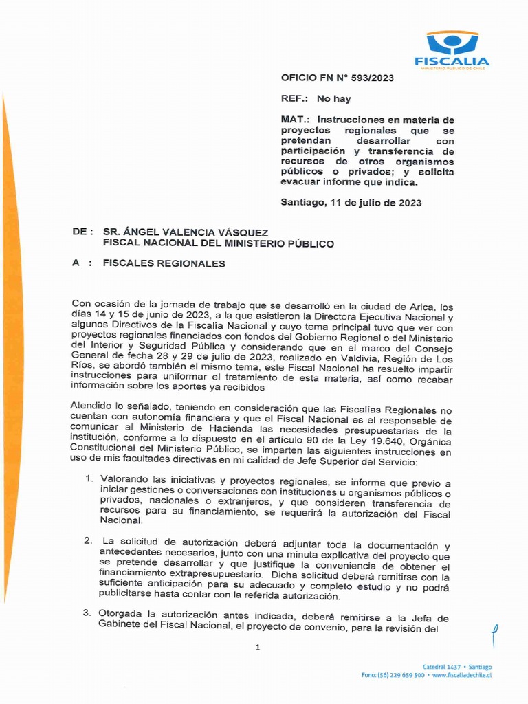 OFICIO FN No 593/2023: Fiscalía | PDF | Fiscal | Gobierno