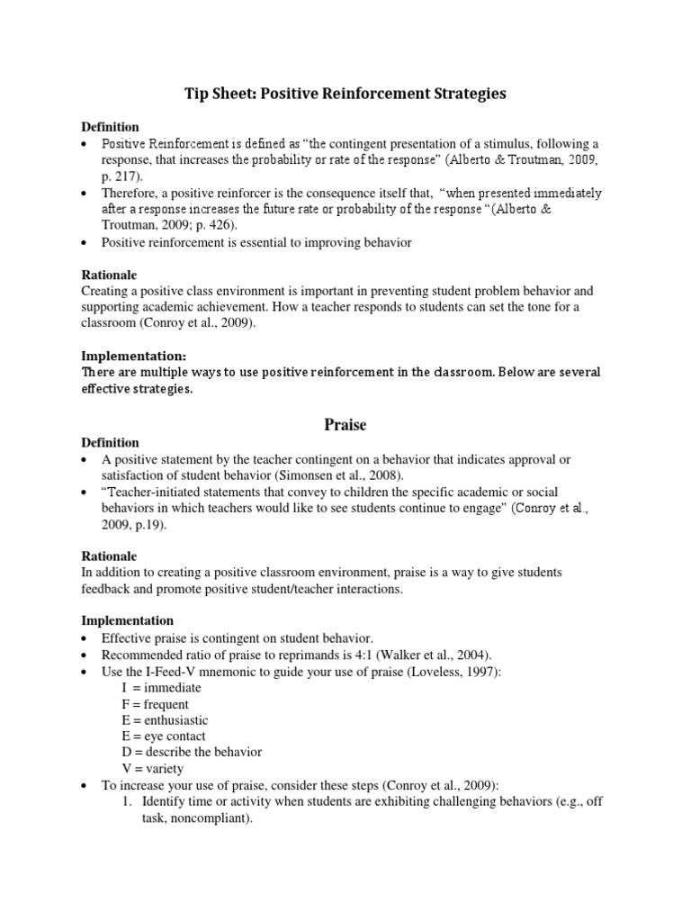 Positive Reinforcement Strategies in Classrooms | PDF | Reinforcement ...
