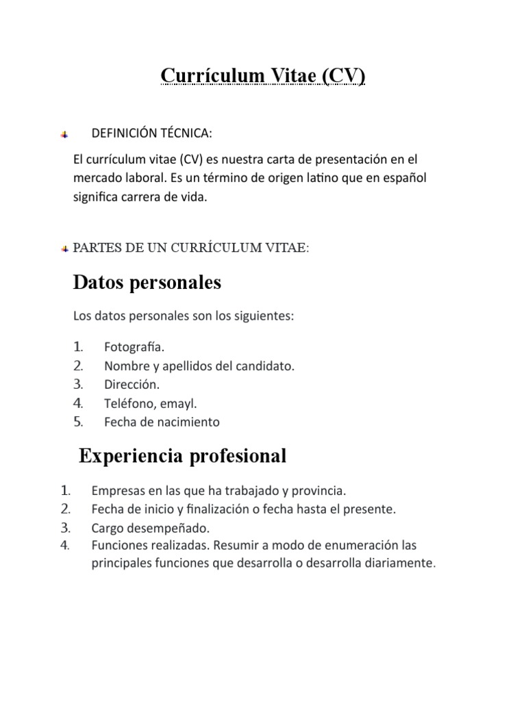 Definición y partes del CV | PDF | Crecimiento personal y profesional ...