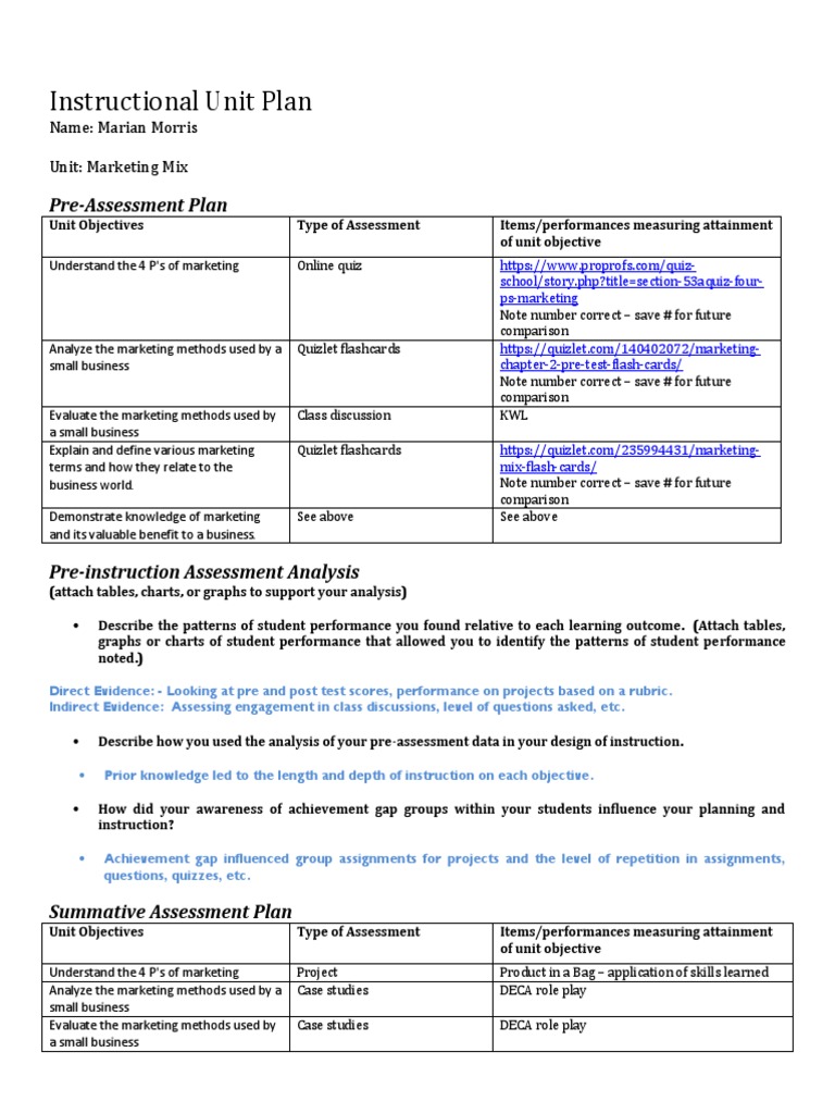 Marketing Mix Unit Plan Overview | PDF | Market Segmentation ...