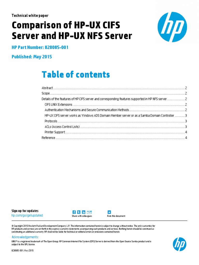 Comparison of HP UX CIFS Server and HP UX NFS Server White Paper 828085-001 | PDF | Data ...