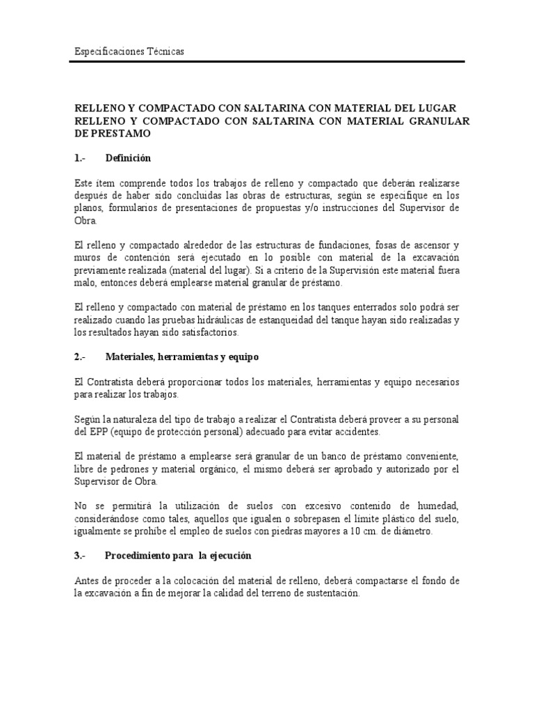 13 - Especificacion Relleno Compactado Con Material Del Lugar y ...