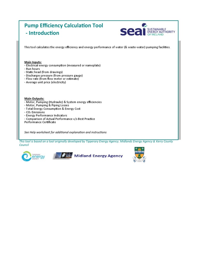 Pump Energy Efficiency Calculation Tool V7 Download Free Pdf Pump