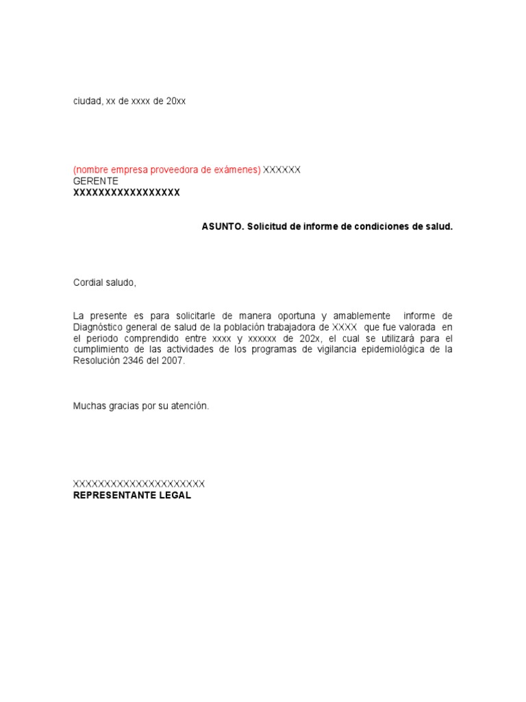 Modelo Solicitud Informe Condiciones de Salud | PDF