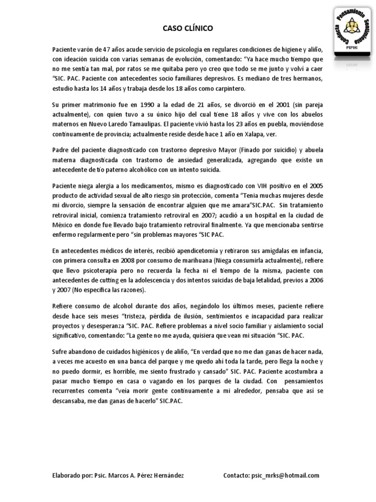 Caso Clinico (Depresion) | Descargar gratis PDF | Depresión (estado de ... Caso Clinico (Depresion) | Descargar gratis PDF | Depresión (estado de ...