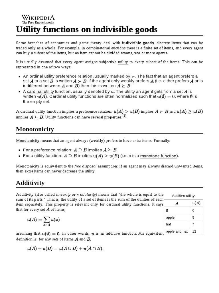 Utility Functions On Indivisible Goods | PDF | Microeconomics | Mathematical Logic