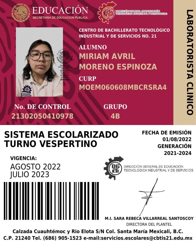 Credencial Escolar CBTIS 21 | PDF