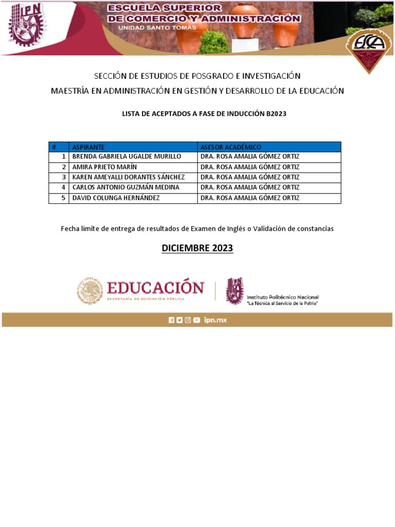 Aspirantes Aceptados (Cursos Inducción) Magde B2023 | PDF