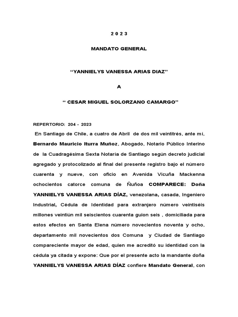 Mandato General de Yanni Arias Díaz | PDF | Bancos | Pagos