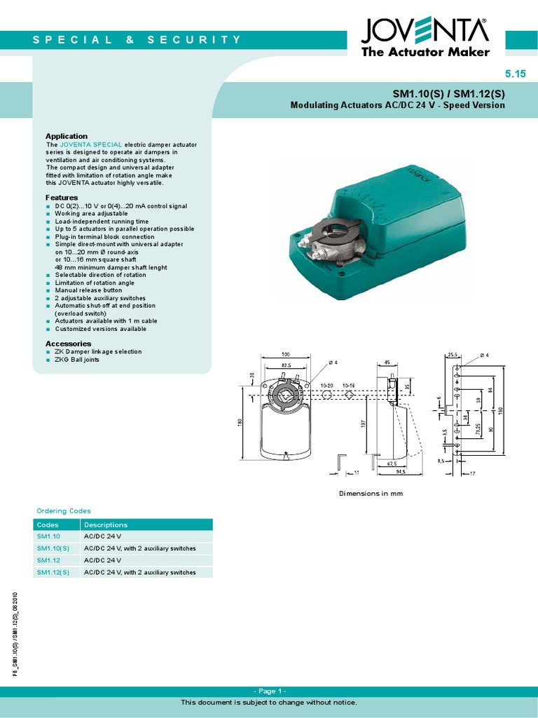 Joventa Sm1.10 Sm1.12 Actuator | PDF | Switch | Actuator