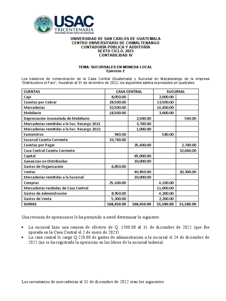 Sucursales Local. Ejercicio 2 2023 | PDF | Contabilidad | Industrias de ... Sucursales Local. Ejercicio 2 2023 | PDF | Contabilidad | Industrias de ...