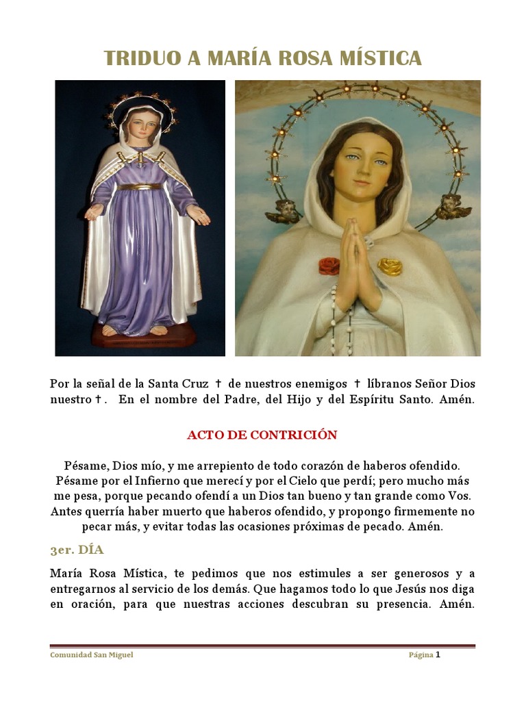 Triduo a María Rosa Mística | PDF | María, madre de Jesús | Oración