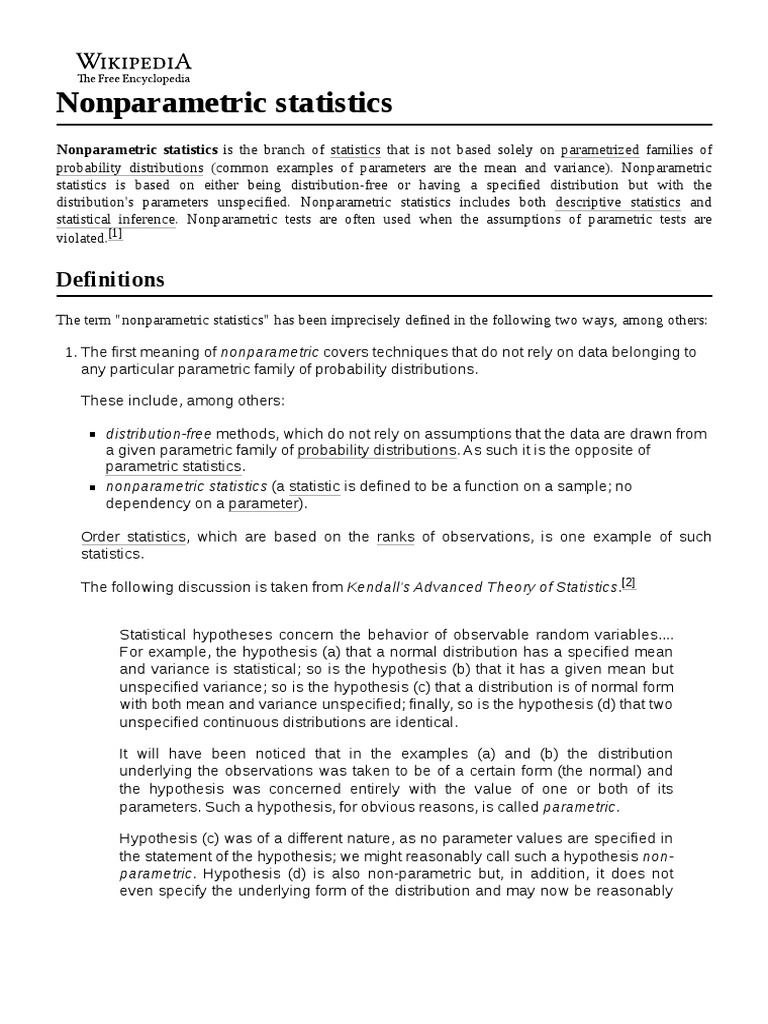 Nonparametric Statistics | PDF | Nonparametric Statistics | Statistics Nonparametric Statistics | PDF | Nonparametric Statistics | Statistics