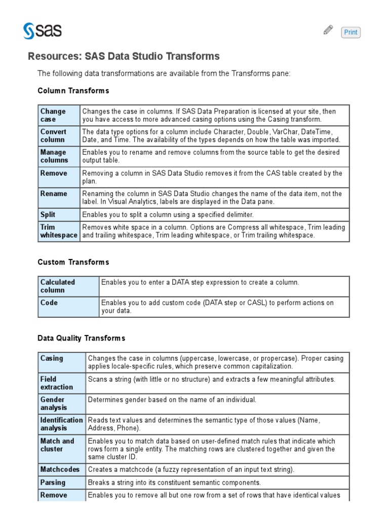 SAS Data Studio Transforms | PDF | Information Science | Computing