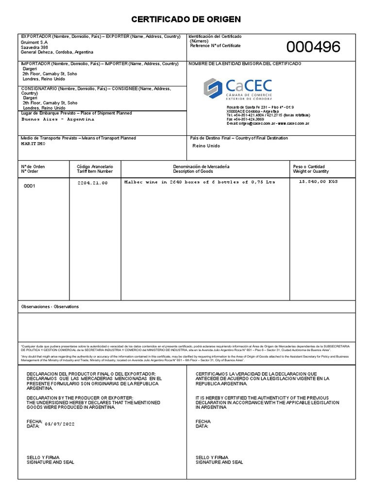 6.certificado de Origen | PDF