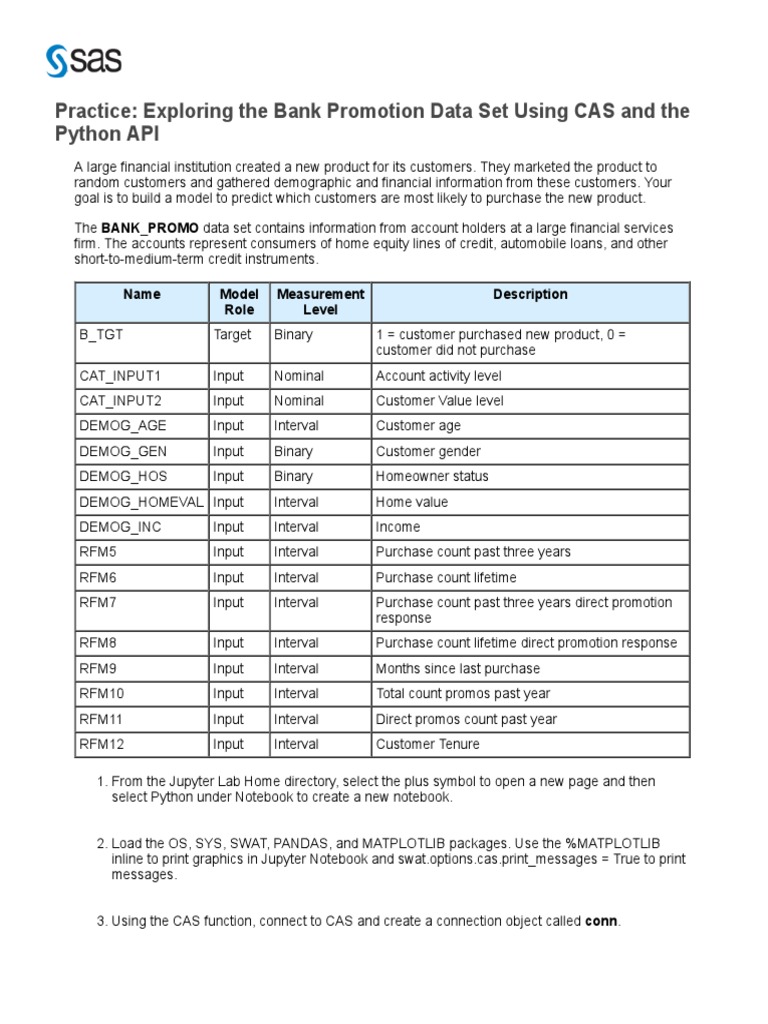 Practice - Exploring The Bank Promotion Data Set Using CAS and The Python API | PDF | Credit ...