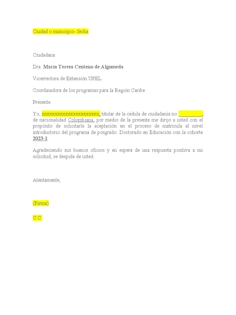 Carta de Solicitud de Aceptacion Al Doctorado | PDF