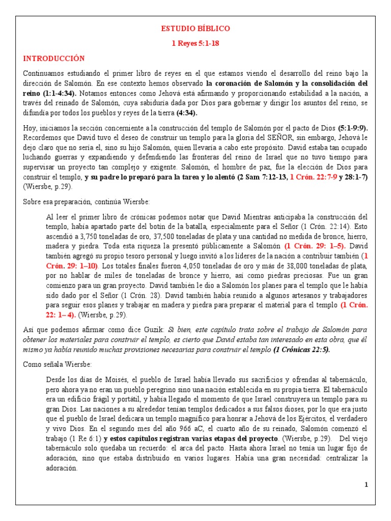 1 Reyes 5 | PDF | Solomons | Templo en jerusalén