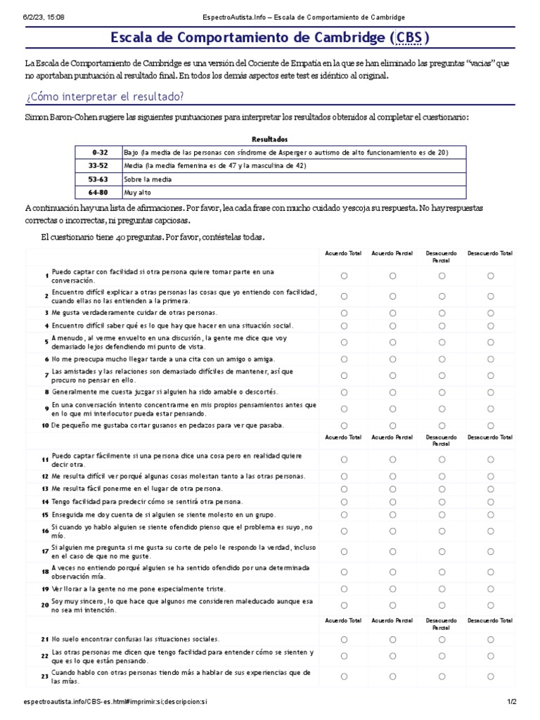 Escala de Comportamiento de Cambridge (CBS) : ¿Cómo Interpretar El ...