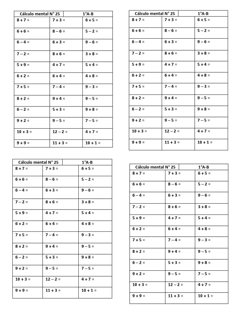 Cálculo Mental CLASE #25 - 1º Básico | PDF