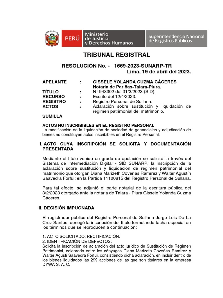 Aclaración de Régimen Patrimonial Cuzma | PDF | Propiedad de la ...