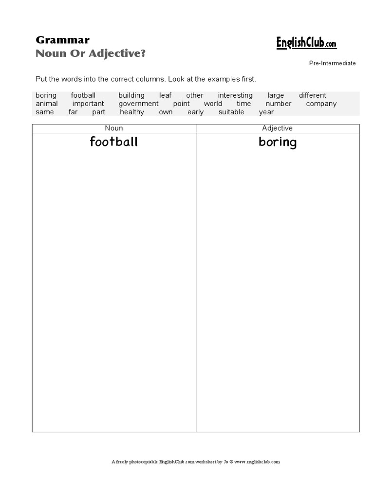 Noun or Adjective Worksheet | PDF