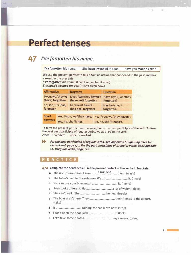 Present Perfect - Grammar Practice 1 | PDF