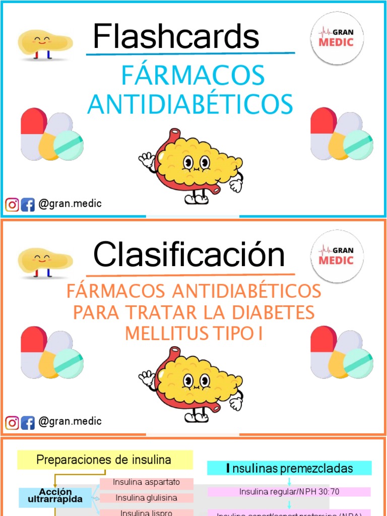 Flashcards de Fármacos Antidiabeticos | PDF | Insulina | Hipoglucemia