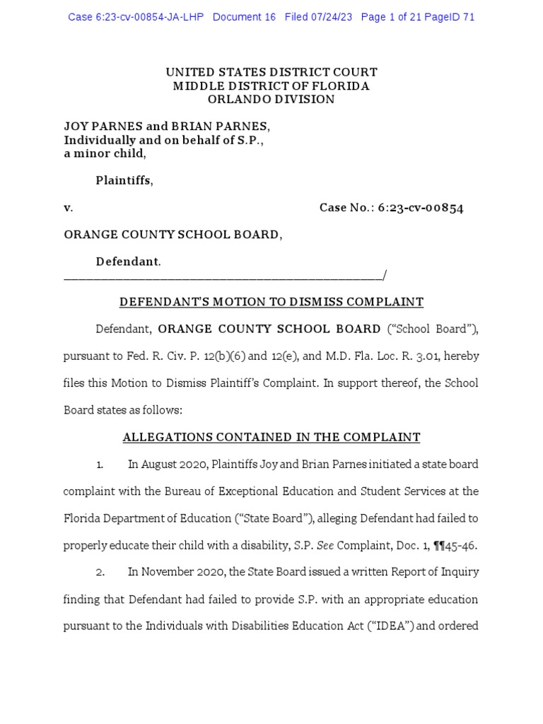 OCPS Motion To Dismiss | PDF | Complaint | Lawsuit
