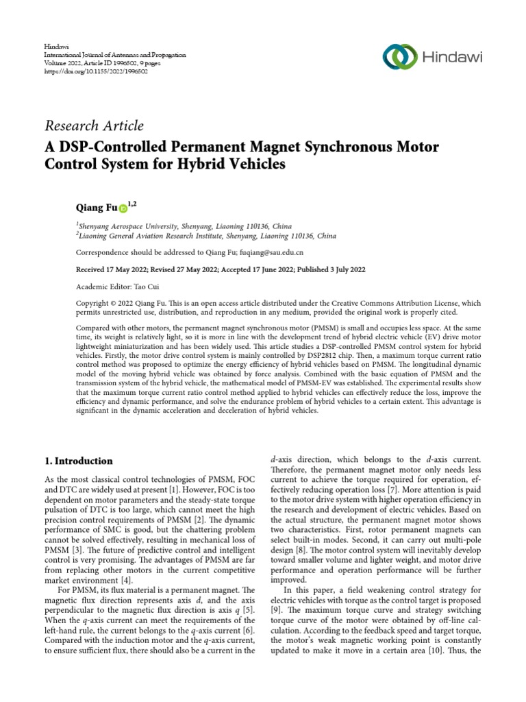 Research Article: A DSP-Controlled Permanent Magnet Synchronous Motor ...