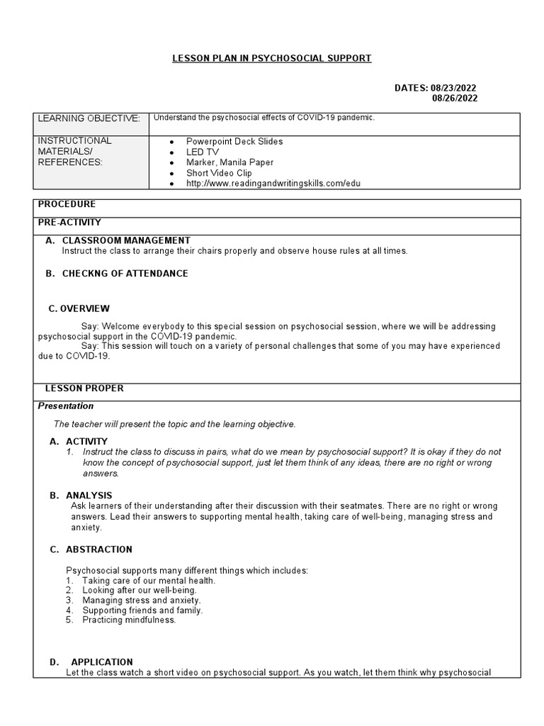 Psychosocial LP | PDF | Learning | Mindfulness