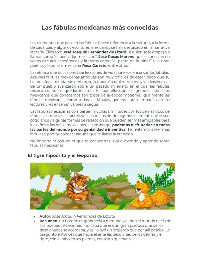 Fábulas Mexicanas Conocidas y Moralejas | PDF | Ciencias sociales ...
