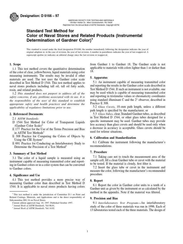 ASTM D6166-97 (Color Gardner) | PDF | Accuracy And Precision | Calibration