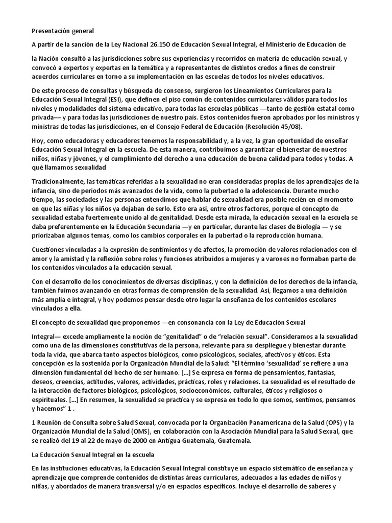 Presentación General E S I Primaria Pdf Educación Sexual La