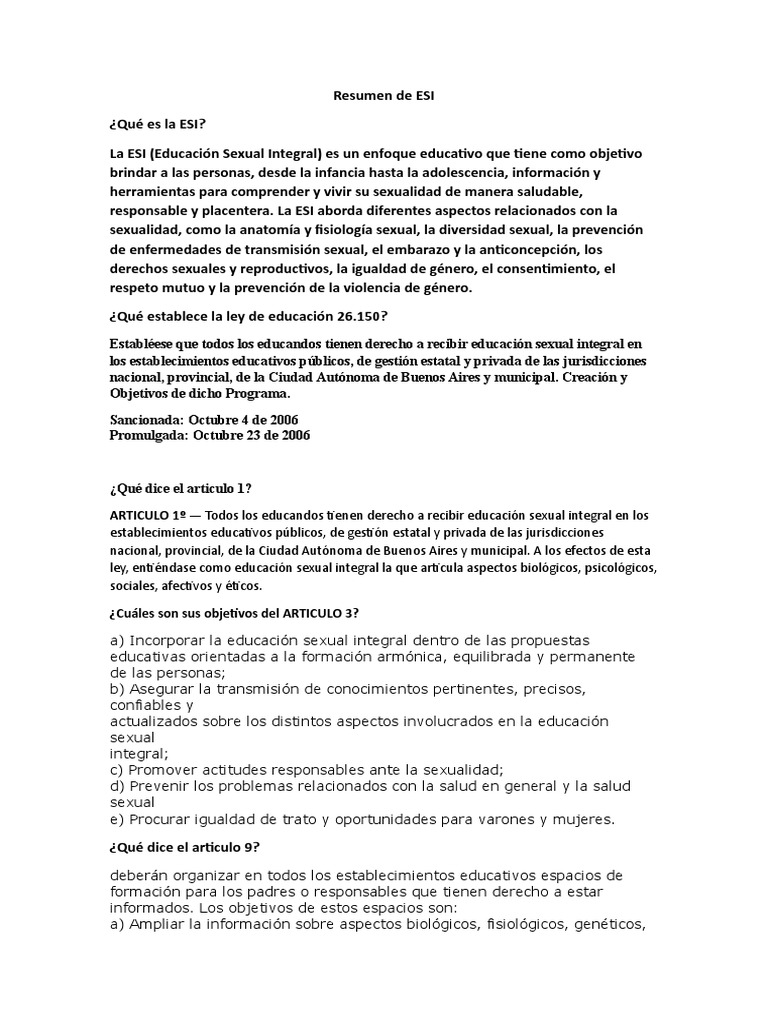 Esi Resumen | PDF | Educación sexual | La sexualidad humana