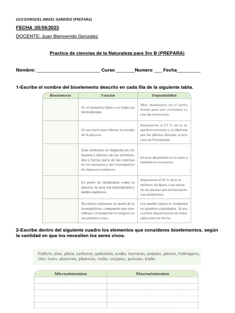 PRACTICA DE CIENCIAS DE LA NATURALEZA DE 3ro A | PDF | Biología Celular ...