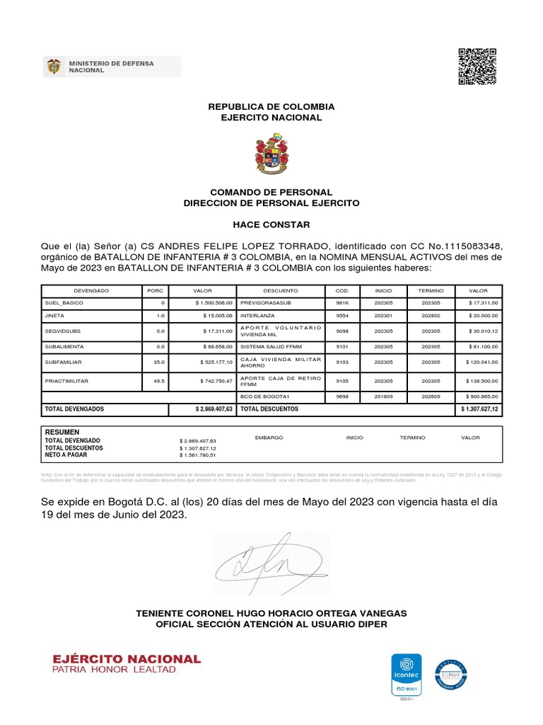 Republica de Colombia Ejercito Nacional | PDF