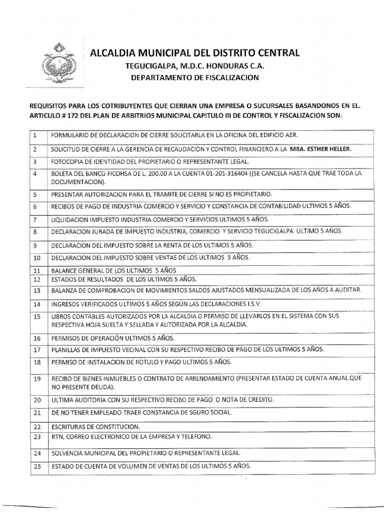 Requisitos Cierre AMDC | PDF