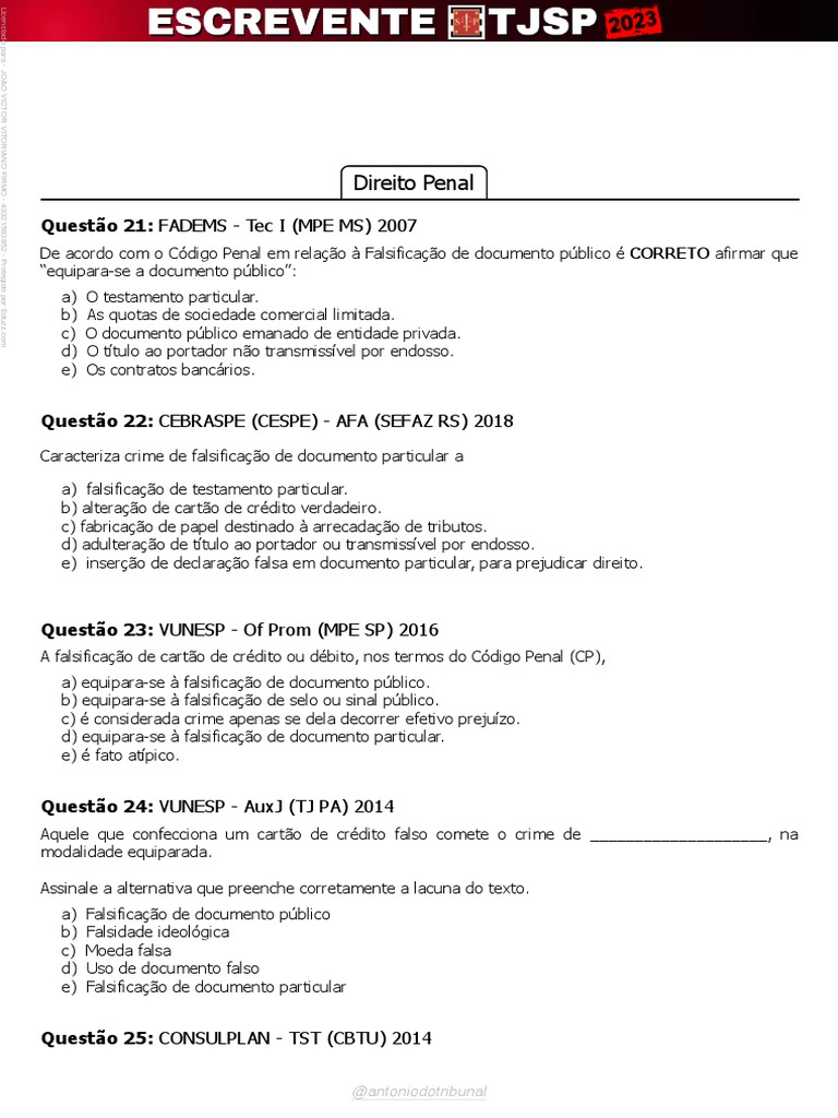 2 - Direito Penal para Escrevente - TJ SP - 2023 | PDF | Crimes | Crime ... 2 - Direito Penal para Escrevente - TJ SP - 2023 | PDF | Crimes | Crime ...