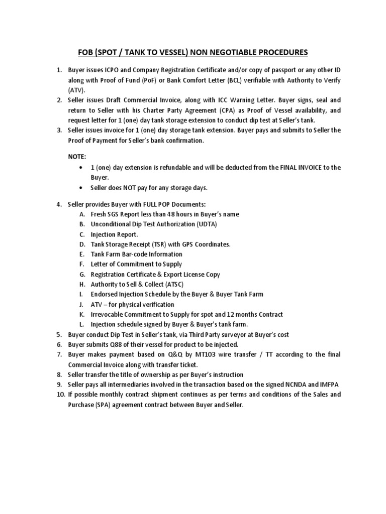 FOB Tank to Vessel Procedures Guide | PDF | Invoice | Business