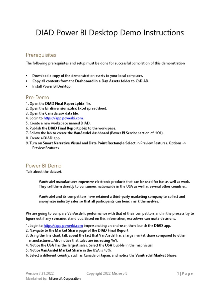 Diad Demo Script Powerbi Desktop Pdf Application Software Information Technology 