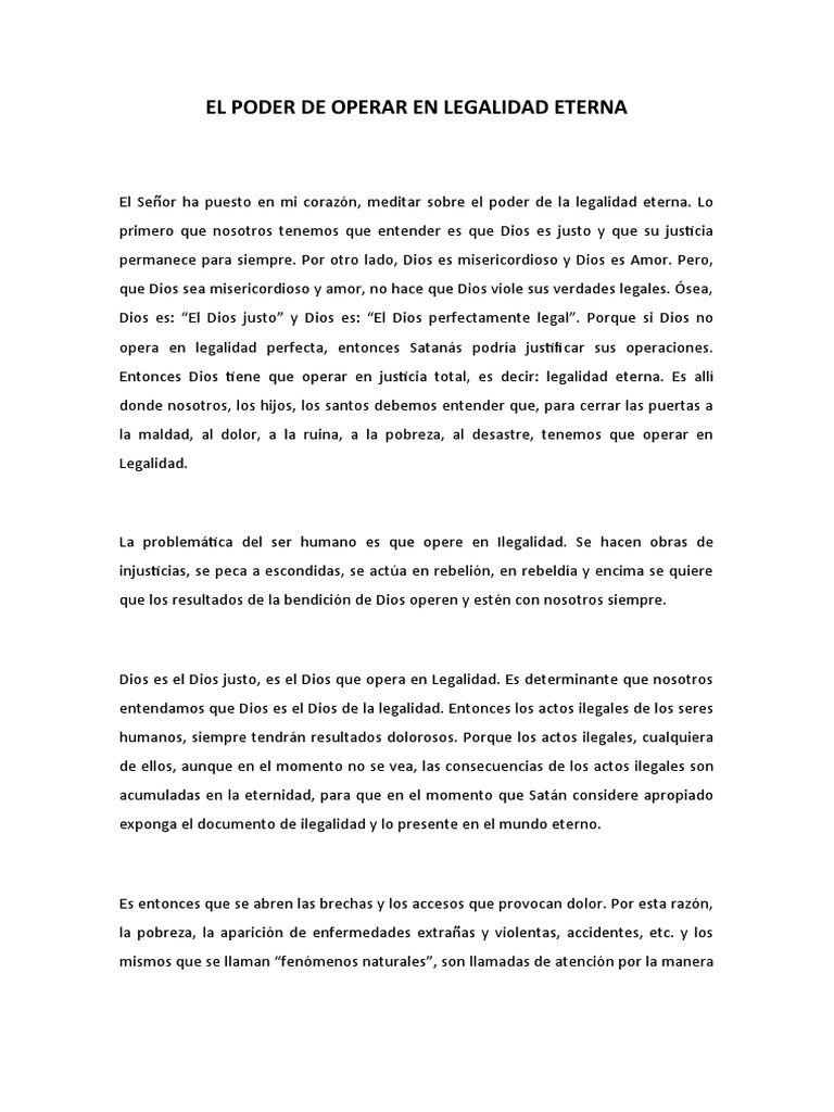 El Poder de Operar en Legalidad Eterna | PDF | Satán | Dios