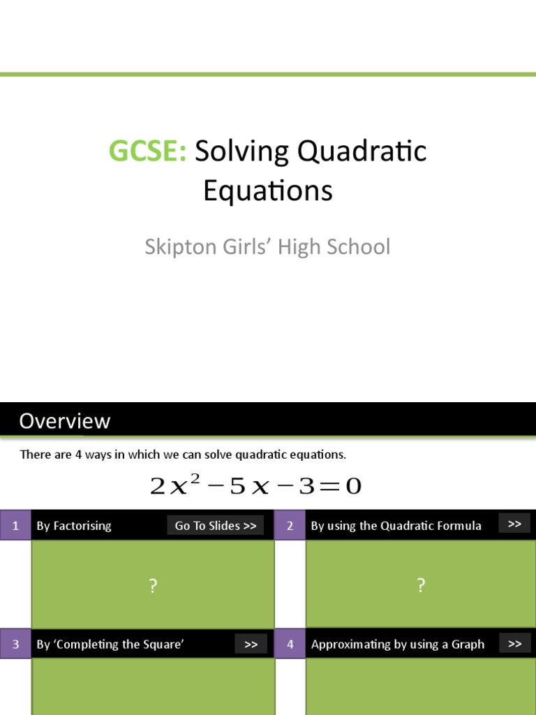 GCSE SolvingQuadratics 2 | PDF | Quadratic Equation | Factorization