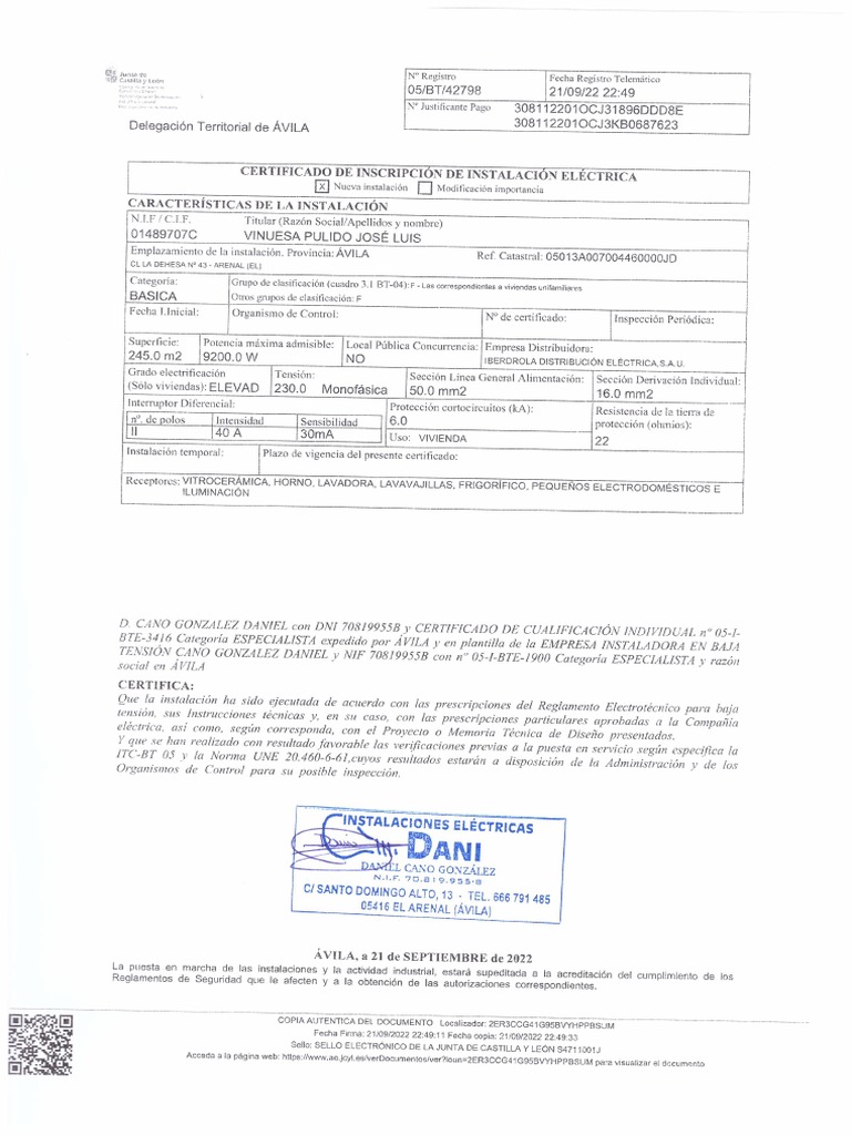 certificado de instalacion electrica | PDF