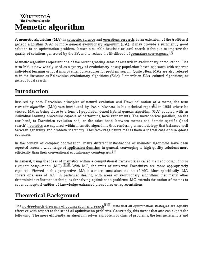 Memetic Algorithm Pdf Algorithms Systems Theory