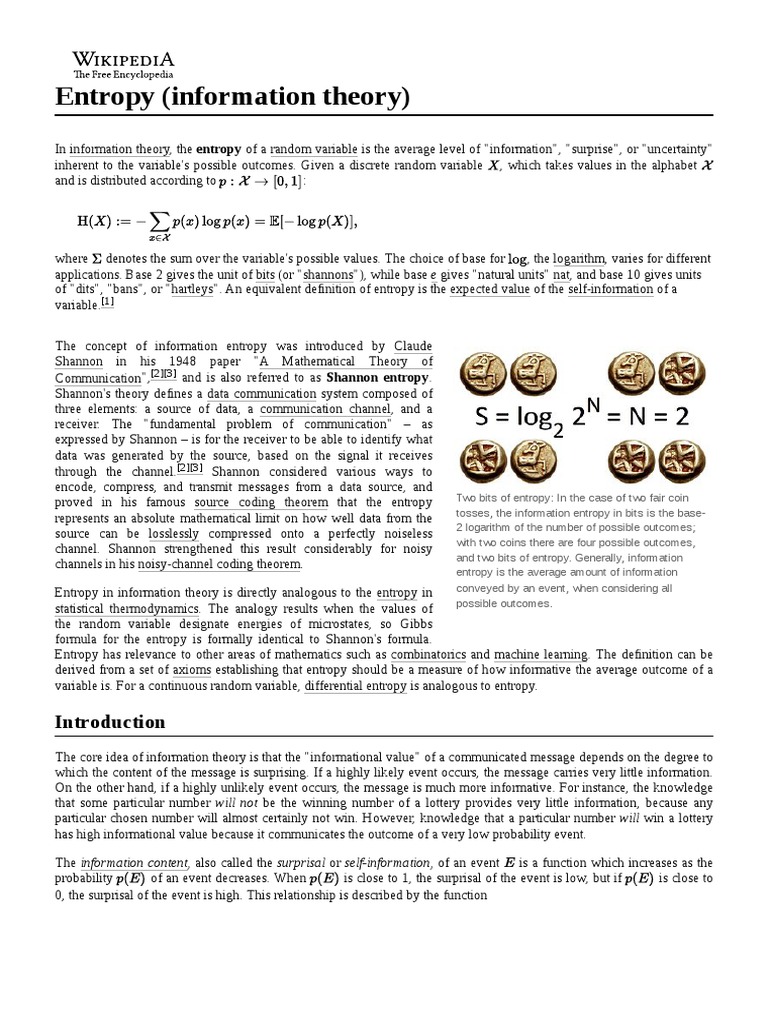 Entropy (Information Theory) | PDF | Information | Data Compression